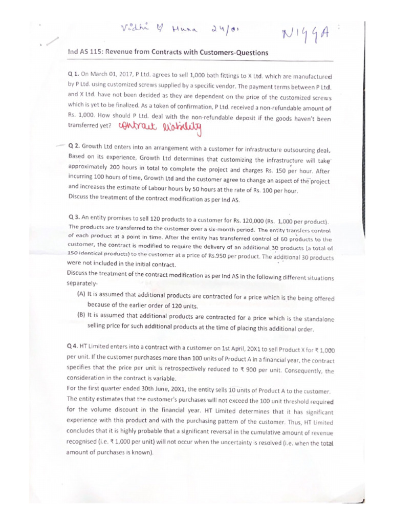 Ind AS 115 Revenue From Contracts With Customers-Questions | PDF