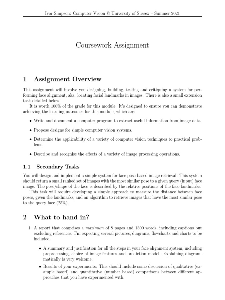 Coursework Assignment Summer | PDF | Computer Vision | Artificial ... Coursework Assignment Summer | PDF | Computer Vision | Artificial ...