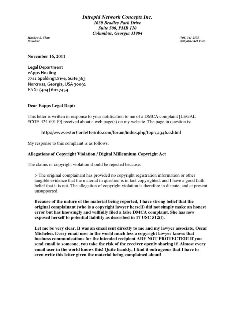 DMCA Counter Notification Letter To Eapps - Julie Stewart | PDF ...