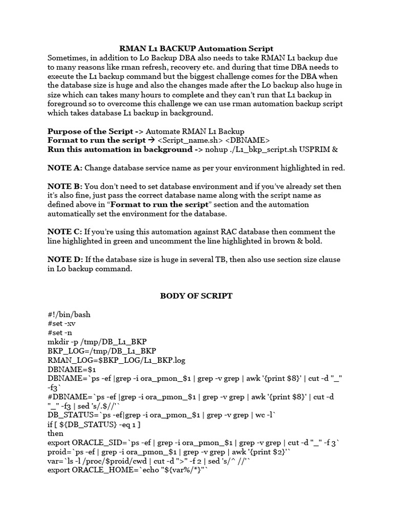 RMAN L1 Backup Automation | PDF | Software | Data Management
