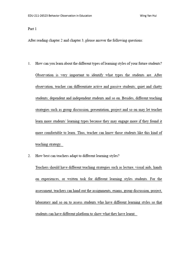 Module 2 3 Assignment Wing Yan Hui | PDF | Teachers | Learning