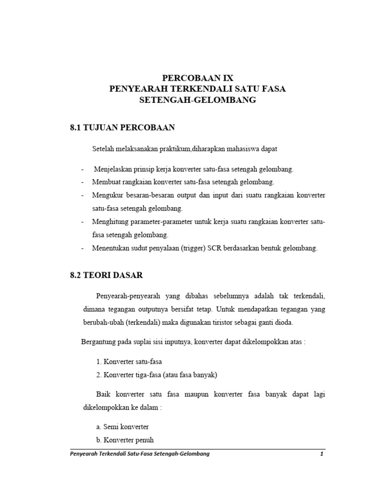 Penyearah Terkendali Satu-Fasa Setengah-Gelombang | PDF