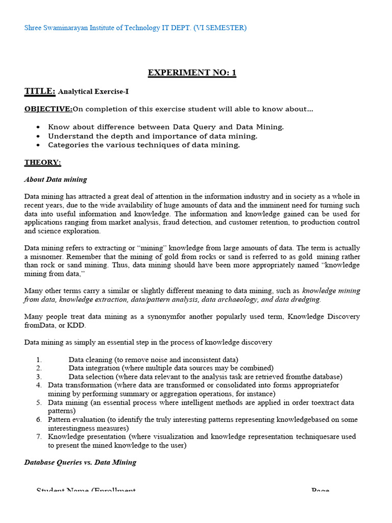 Data Warehouse and Data Mining Lab Manual | PDF | Statistical Classification | Data Mining