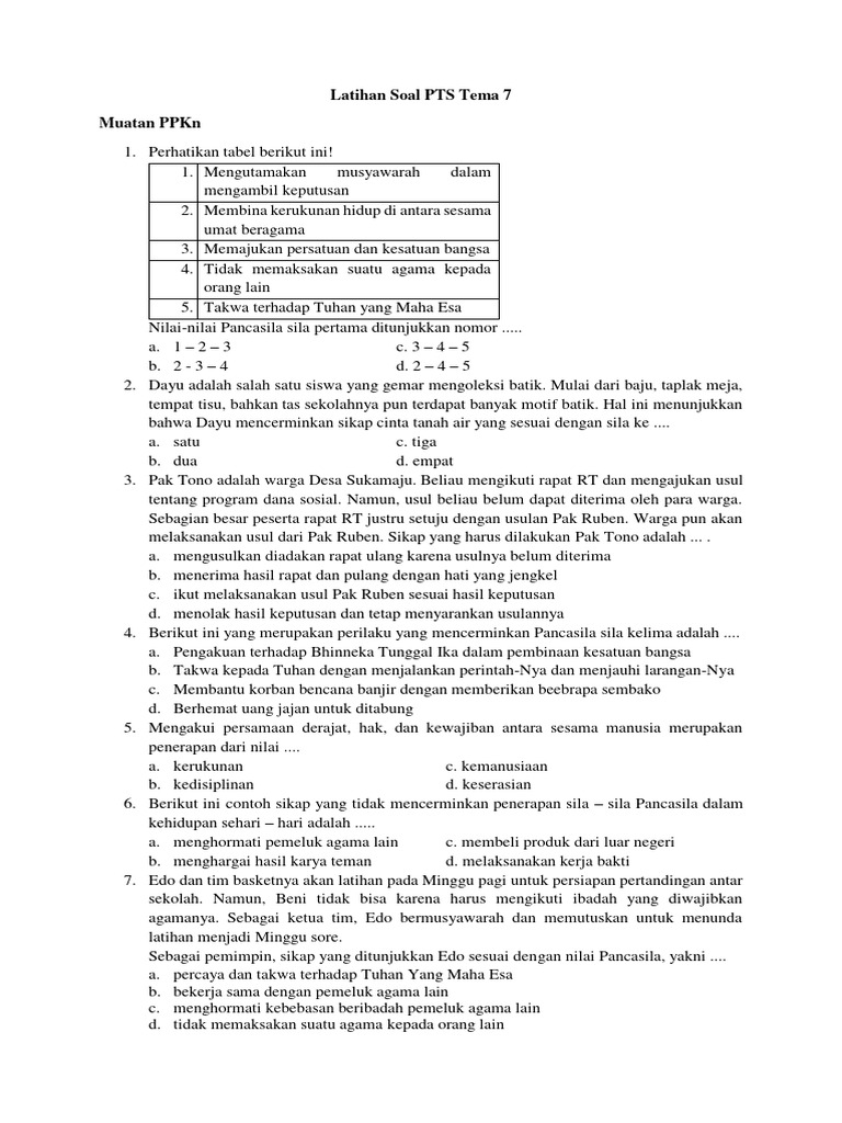 Latihan Soal PTS Tema 7 | PDF | Karier & Perkembangan | Kajian Bahasa Asing