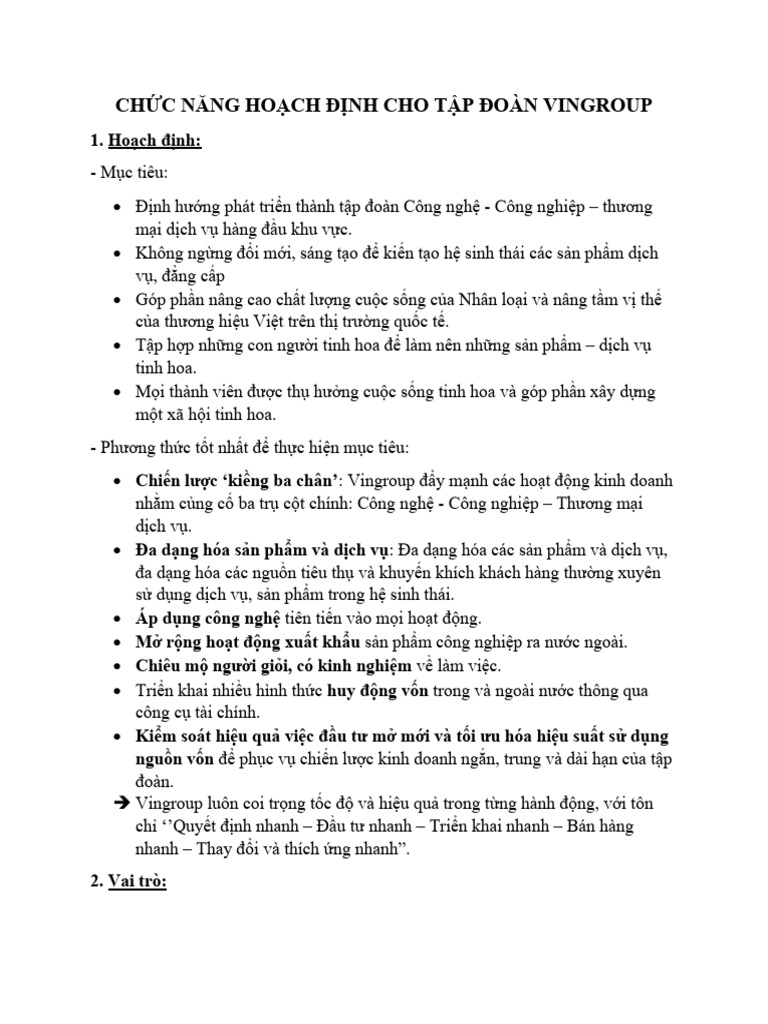 qth chức năng hoạch định cho vingroup | PDF