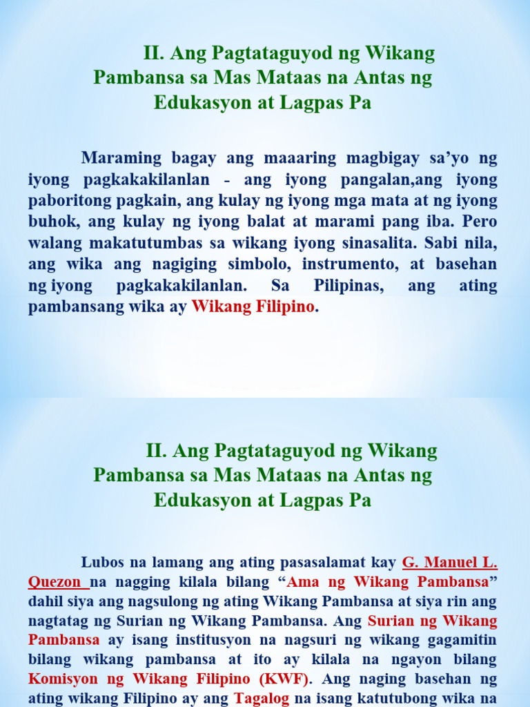 Ang Pagtataguyod NG Wikang Pambansa Sa Mas Mataas Na Antas NG Edukasyon at Lagpas Pa | PDF