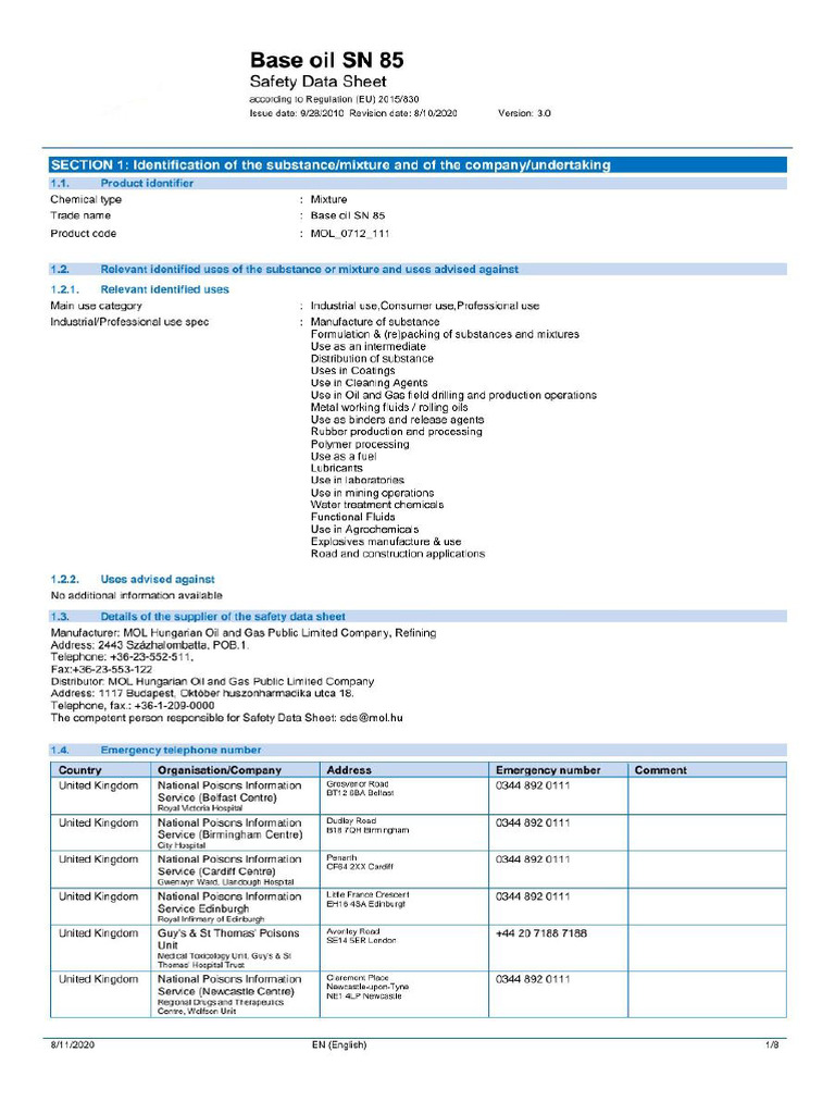 Base Oil Msds | PDF