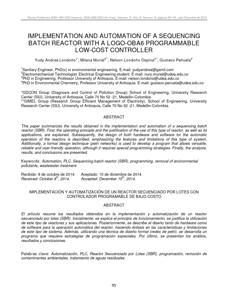 Implementation and Automation of A Sequencing Batch Reactor With A Logo-Oba6 Programmable Low ...