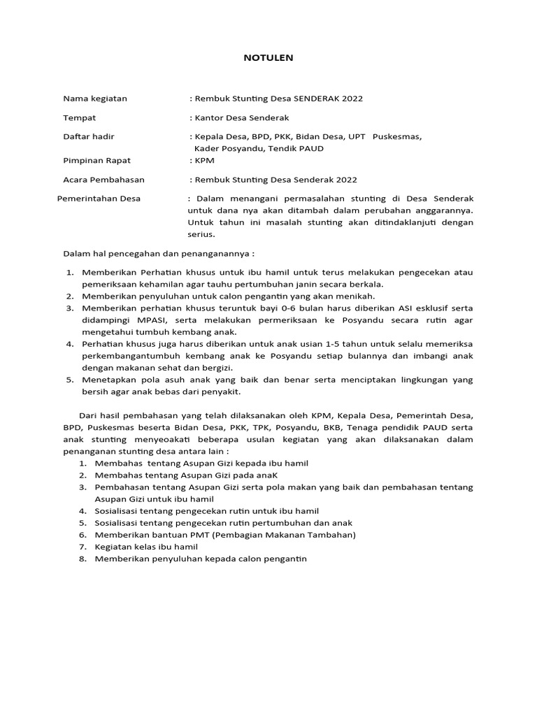 Notulen Rembuk Stunting | PDF | Kesehatan Holistik | Gaya Hidup