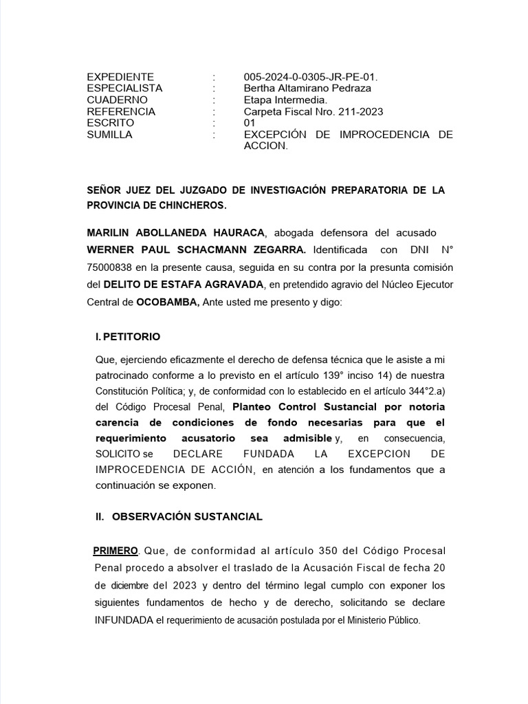 Excepción de Improcedencia de Acción | PDF | Fiscal | Crímenes