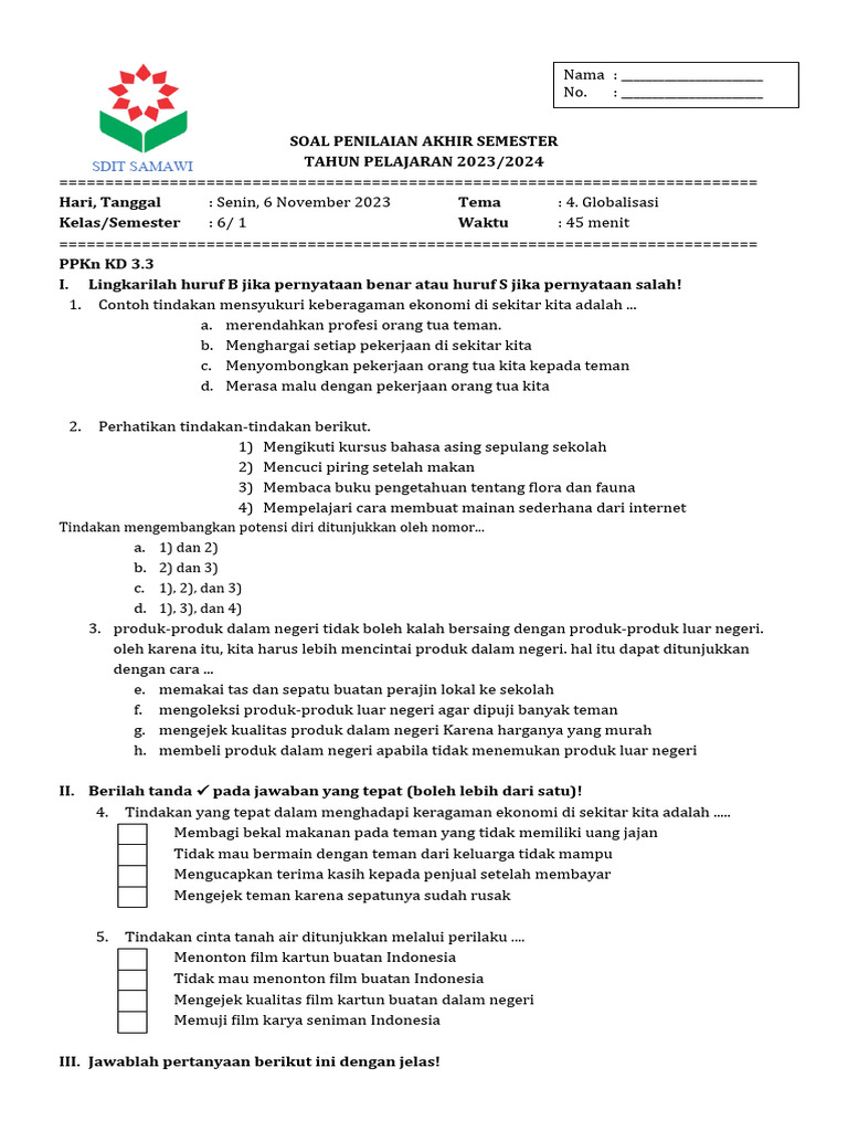 Soal Pas Tema 6D | PDF