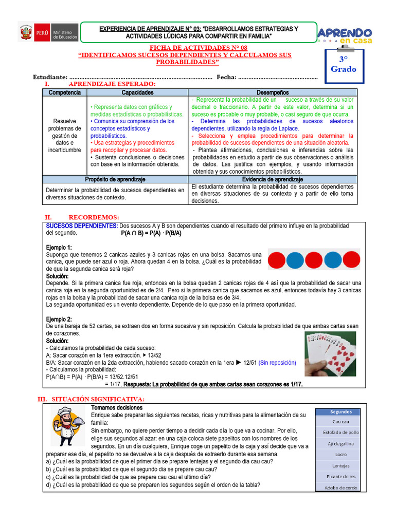Ficha 8 - 3ero - Exp 3 | PDF | Probabilidad | Estadísticas