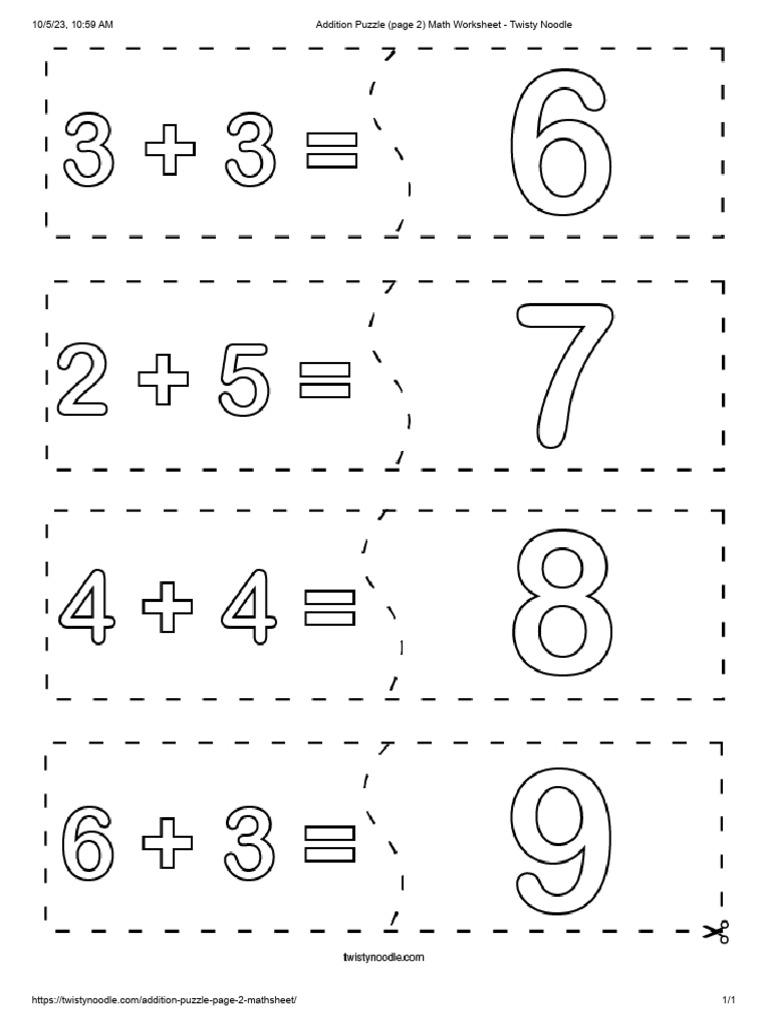 Addition Puzzle (Page 2) Math Worksheet - Twisty Noodle | PDF