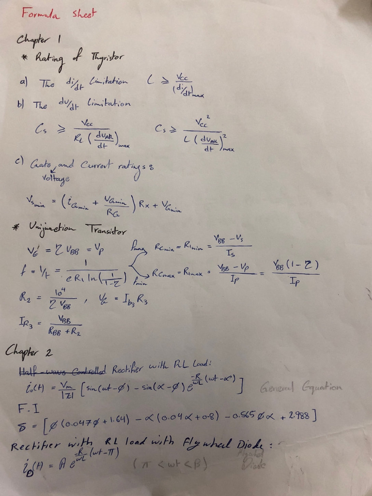 EENG433 Formula Sheet | PDF