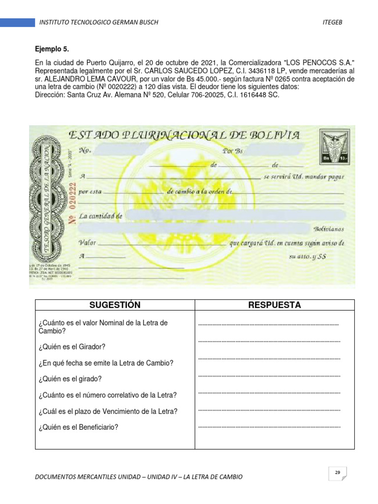 La Letra de Cambio | PDF | Pagaré | Instrumentos que devengan intereses