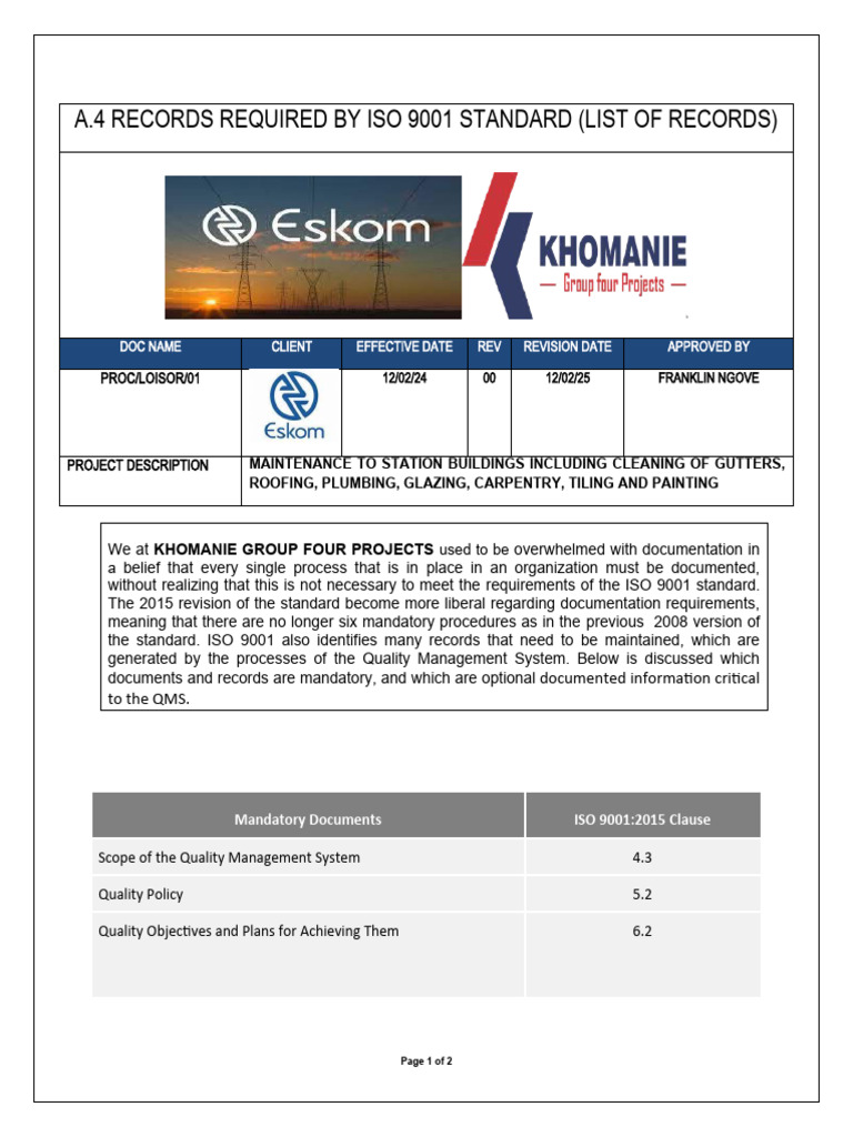 A4 Records Required by Iso 9001 Standard (List of Records) | PDF | Iso ...