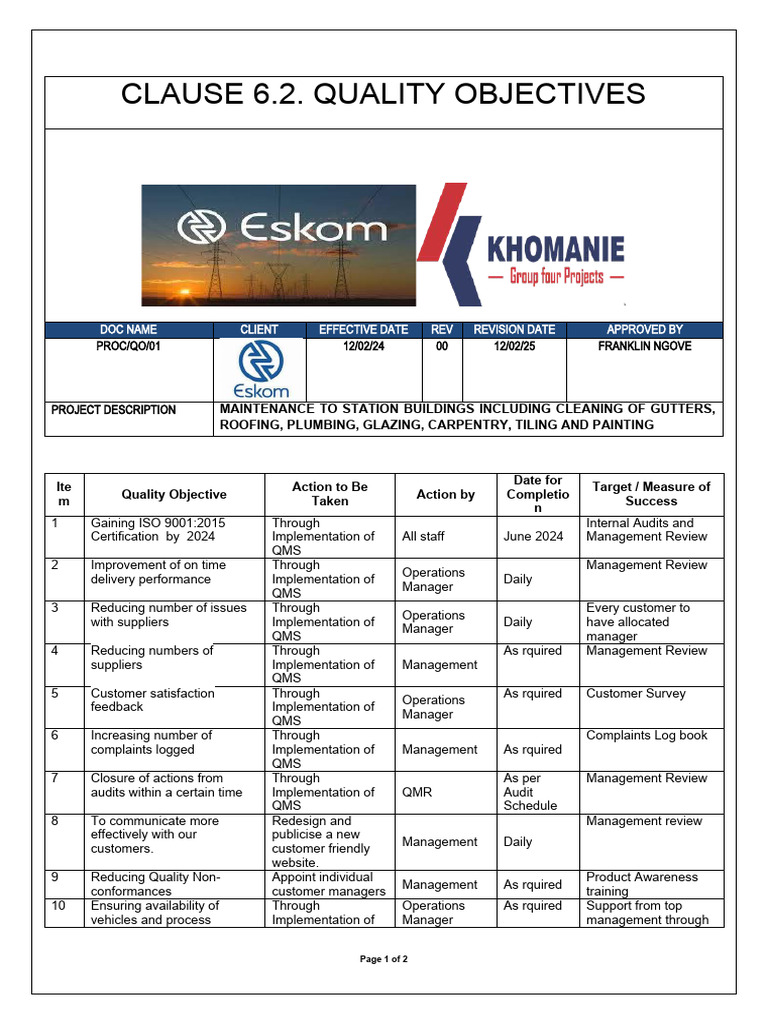 A3 Quality Objectives Approved by Top Management | Download Free PDF ...