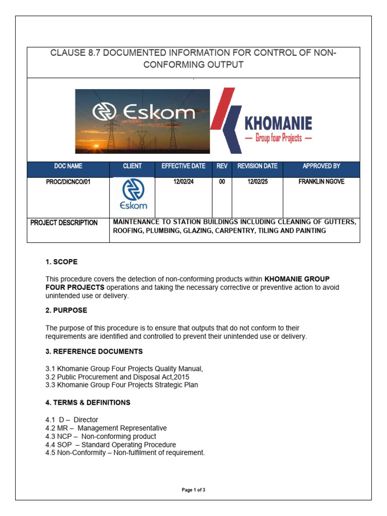 A6 Documented Information For The Control of Non-Conforming Outout ...