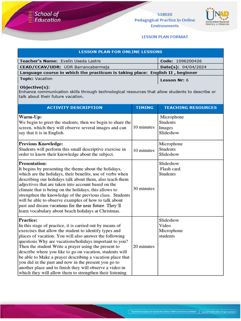 Lesson Plan #6 | Download Free PDF | Lesson Plan | English Language