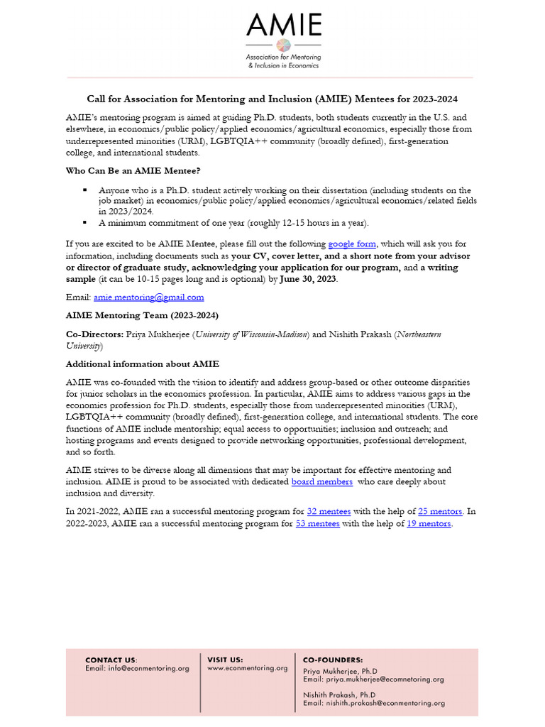 Call For AMIE Mentees 2023 2024 | PDF Call For AMIE Mentees 2023 2024 | PDF