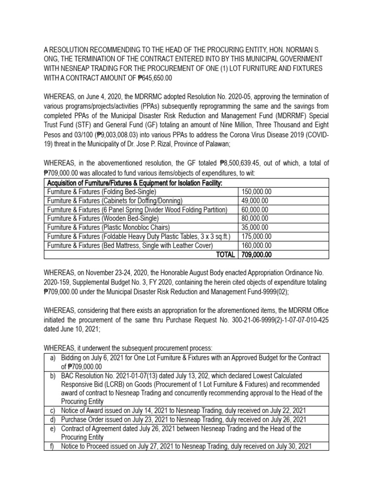 MDRRM Reso 2023-09 | PDF | Procurement