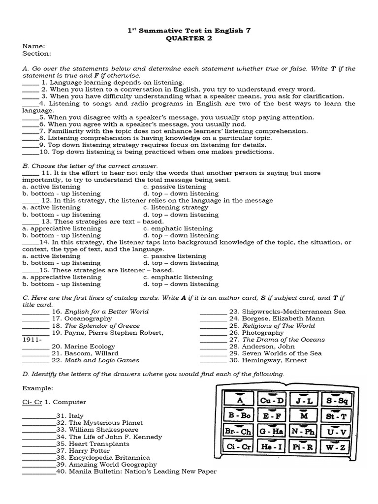 1st Summative Test in English 7 Q2 | PDF | Reading Comprehension ...