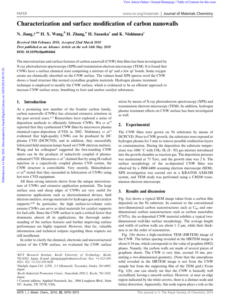 Characterization and Surface Modification of Carbon Nanowalls | PDF ...