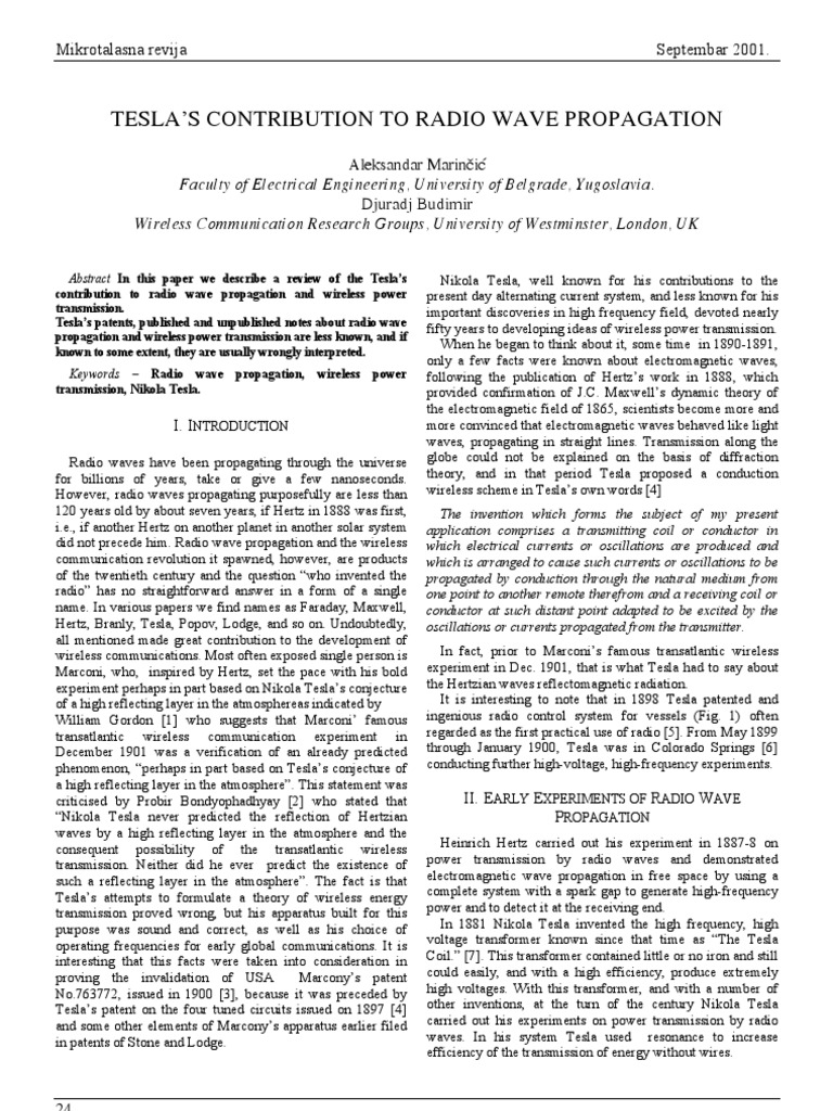 Nikola Tesla's Pioneering Contributions to Radio Wave Propagation ...