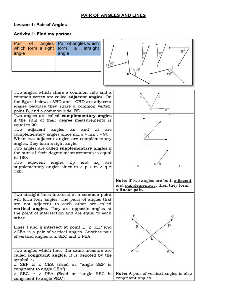 PAIR OF ANGLES AND LINES | Download Free PDF | Angle | Perpendicular