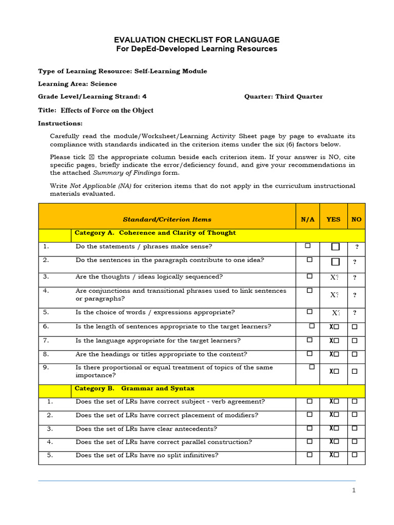 Area 2 Language Evaluation Checklist | Download Free PDF | Phrase ...