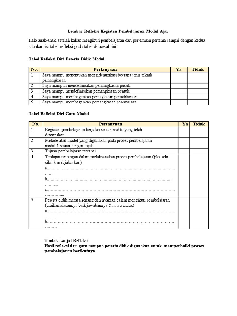 Refleksi Pembelajaran Modul Ajar | PDF