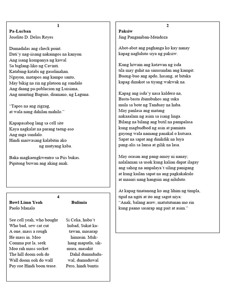 Mga Halimbawa ng Tula | PDF