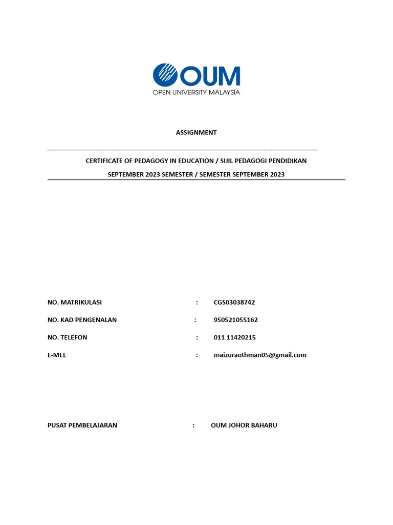 Assignment Certificate of Pedagogy in Education | PDF