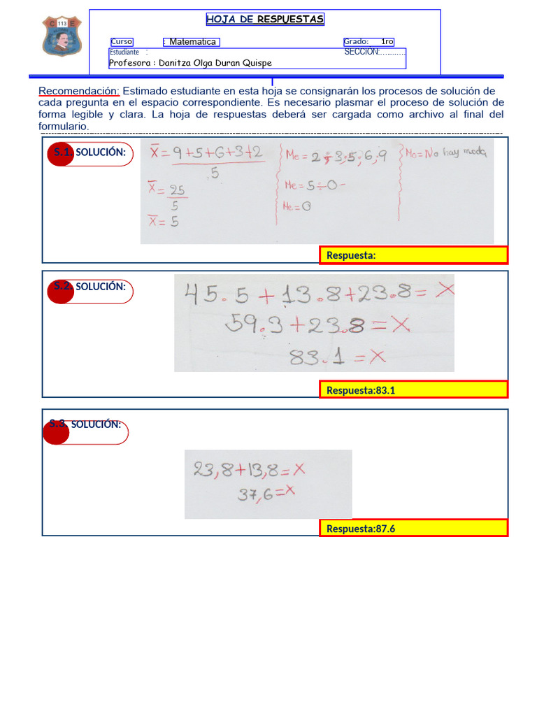 1°-HOJA DE RESOLUCIÓN Haslitt Nicole Nuñez Tiburcio Del 1A Parte 2 | PDF