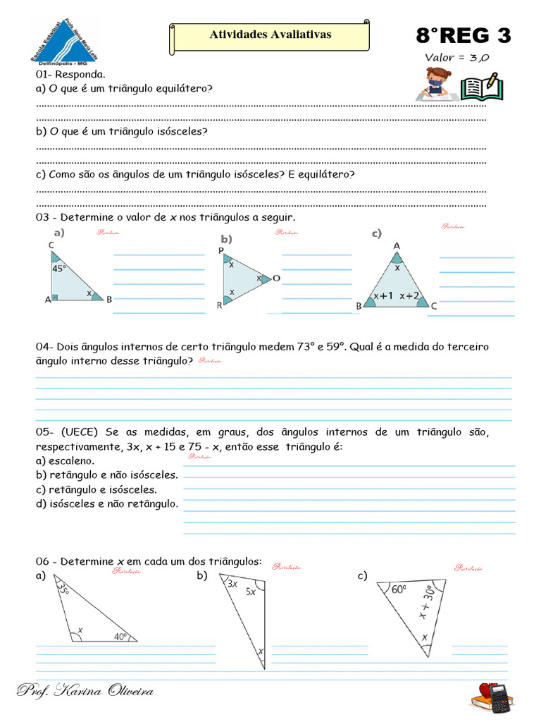 Atividade Avaliativa 2023 8 Ano | PDF | Triângulo | Geometria Elementar