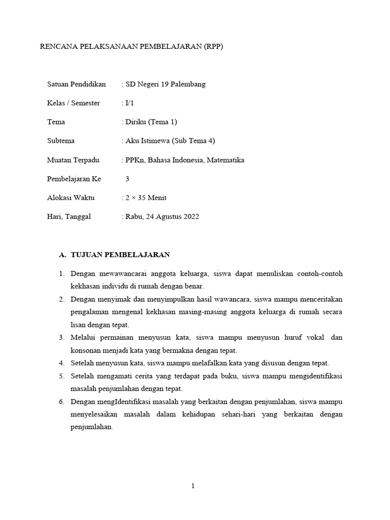 RPP Tema 1 Subt 4 PB 3 | PDF