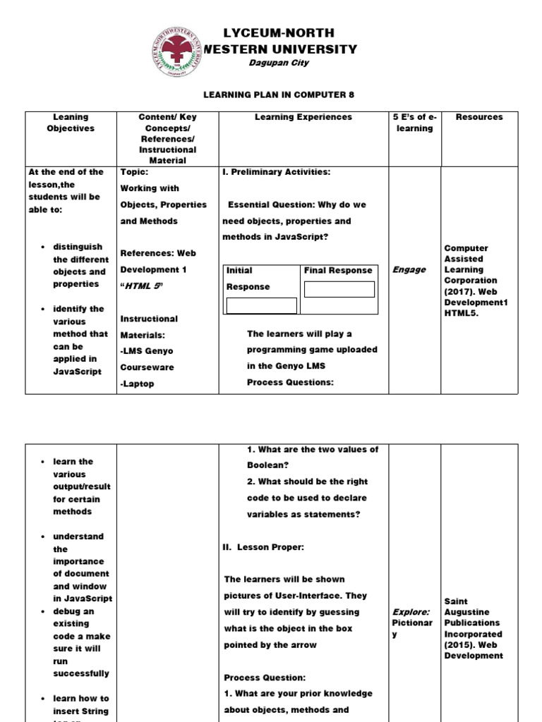 G3 Learning Plan Template COM8 | PDF | World Wide Web | Internet & Web