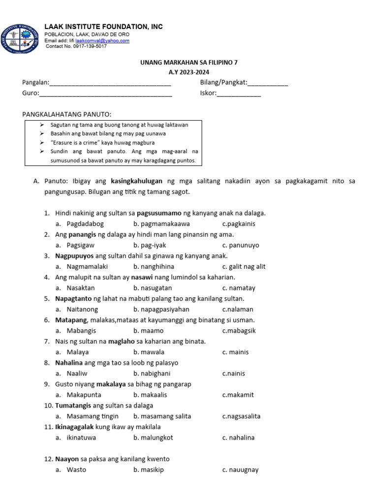 G7 Filipino 1st Quarter | PDF