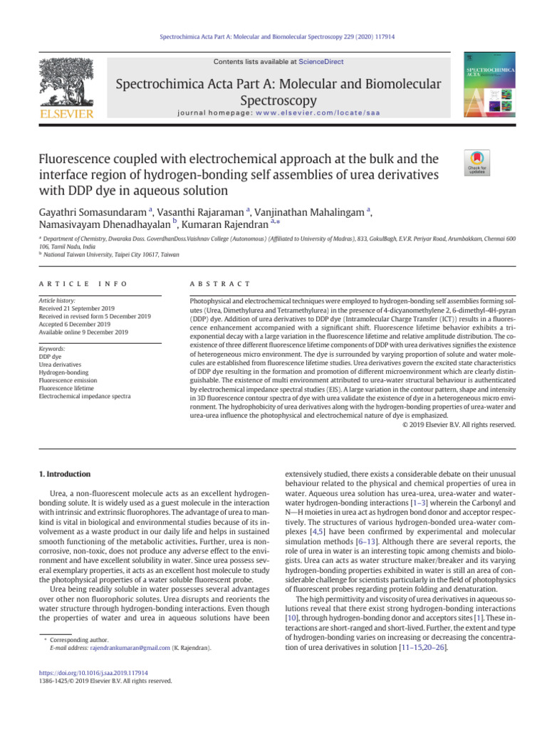 Spectochemica Acta - Urea With DDP | PDF | Fluorescence | Absorption ...