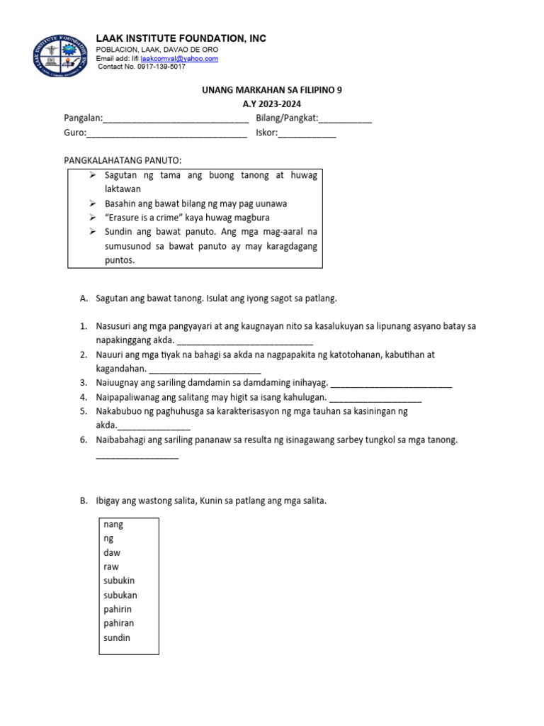 G9 Filipino 1st Quarter | PDF