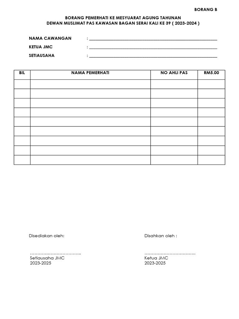 Borang B Pemerhati 2024 | PDF