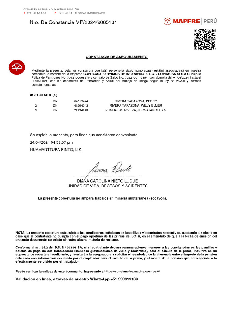 Contancia 9065131 | PDF | Póliza de seguros | Documento de identidad