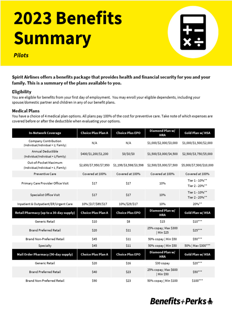 Spirit 2023 Benefits - FT - Pilots - Day - One - Benefits | PDF ...