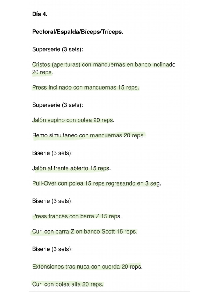 Día 4. Pectoral:Espalda:Bíceps:Tríceps. | PDF
