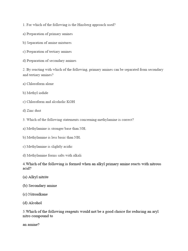 amines mcqs | PDF | Amine | Chemical Compounds