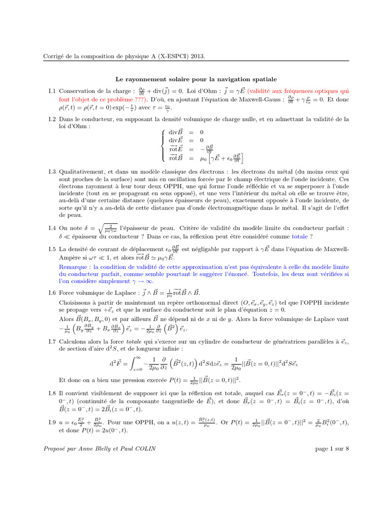 Corrigé Physique A X-ESPCI 2013 | PDF | Pression | Électron