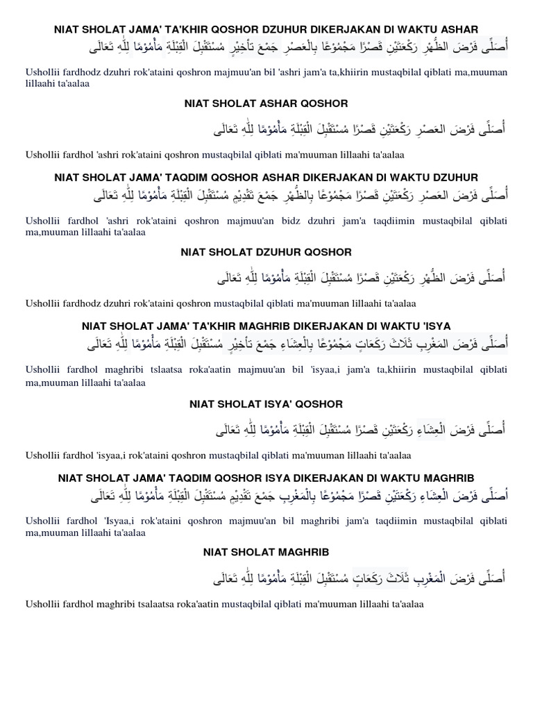 Niat Sholat Jama | PDF | Prayer