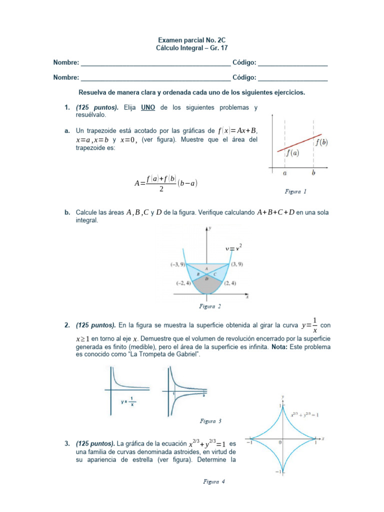 Examen Parcial No. 2C - Cálculo Integral | PDF | Integral | Objetos ...