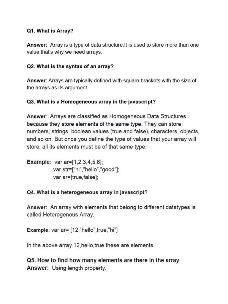 Array Interview Questions | PDF | Data Type | Data