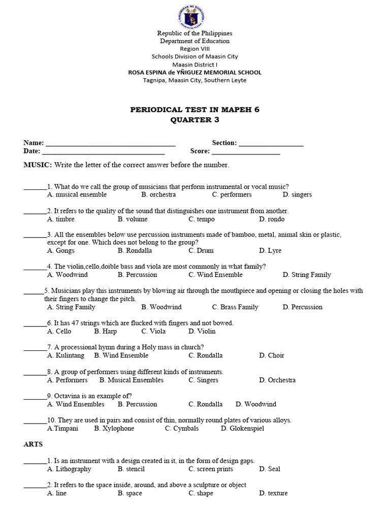 Mapeh-6 Final Exam Edited | PDF | String Instruments | Musical Instruments